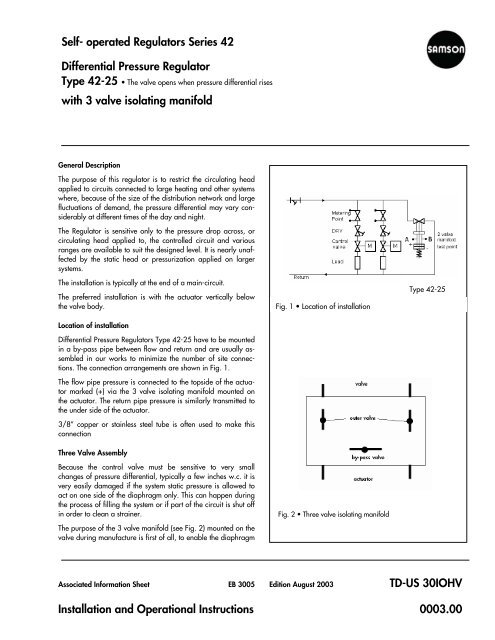 Installation and Operational Instructions - Samson Controls Inc.