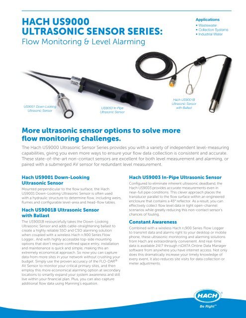 Down-Looking Ultrasonic Level Sensors Data Sheet - Hachflow