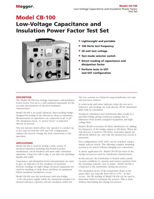Model CB-100 Low-Voltage Capacitance and Insulation Power ...