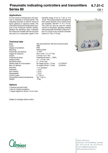 Pneumatic indicating controllers and transmitters ... - Clorius Controls
