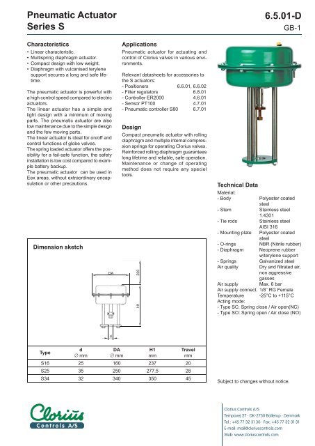 Pneumatic Actuator Series S. clorius 6.5.01 GB EN - Clorius Controls