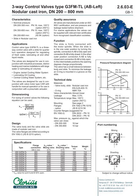 3-way Control Valves type G3FM-TL (AB-Left) of ... - Clorius Controls