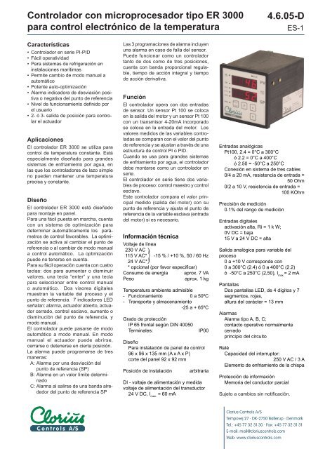 Controlador con microprocesador tipo ER 3000 ... - Clorius Controls
