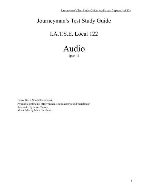 Journeyman's Test Study Guide I.A.T.S.E. Local 122
