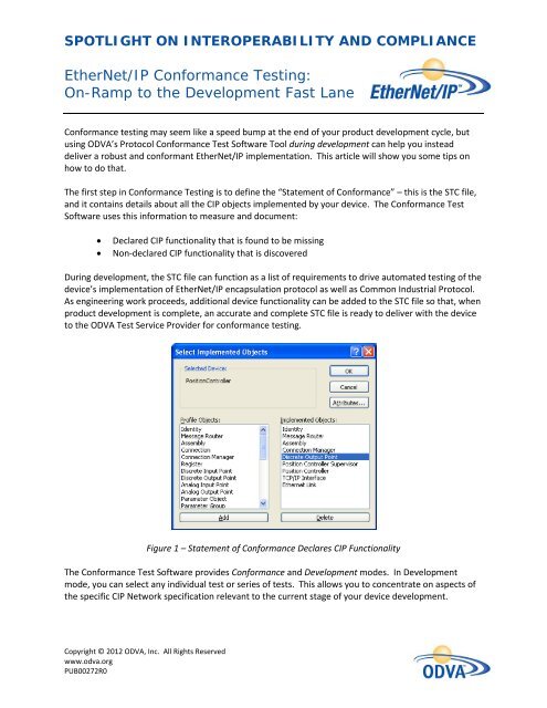 EtherNet/IP Conformance Testing: On-Ramp to the ... - ODVA