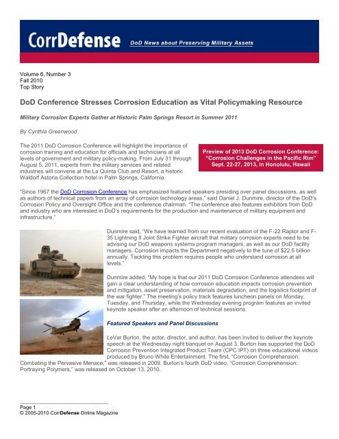 DoD Conference Stresses Corrosion Education as ... - CorrDefense