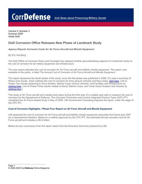DoD Corrosion Office Releases New Phase of ... - CorrDefense