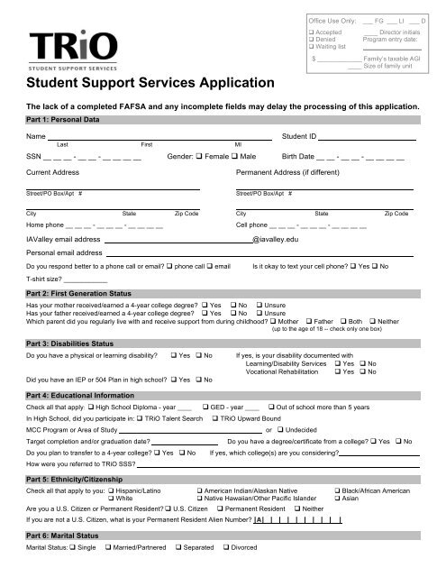 TRiO Application Form (pdf) - Iowa Valley Community College District