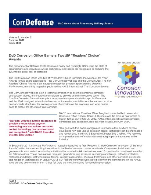 DoD Corrosion Office Garners Two MP “Readers ... - CorrDefense