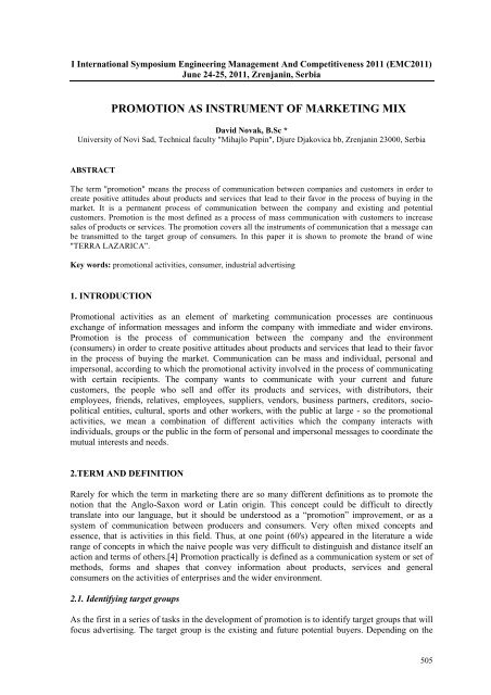 PROMOTION AS INSTRUMENT OF MARKETING MIX - Mihajlo Pupin