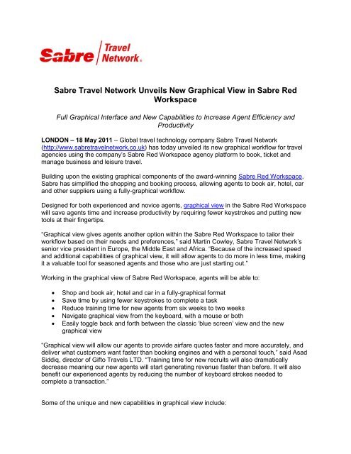 Sabre Travel Network Unveils New Graphical View in Sabre Red ...