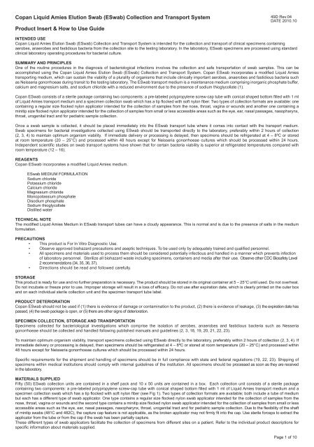Copan Liquid Amies Elution Swab (ESwab) Collection and ... Copan Liquid Amies Elution Swab (ESwab) Collection and ...