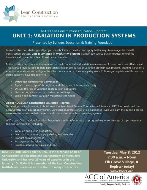 unit 1: variation in production systems - Builders Association