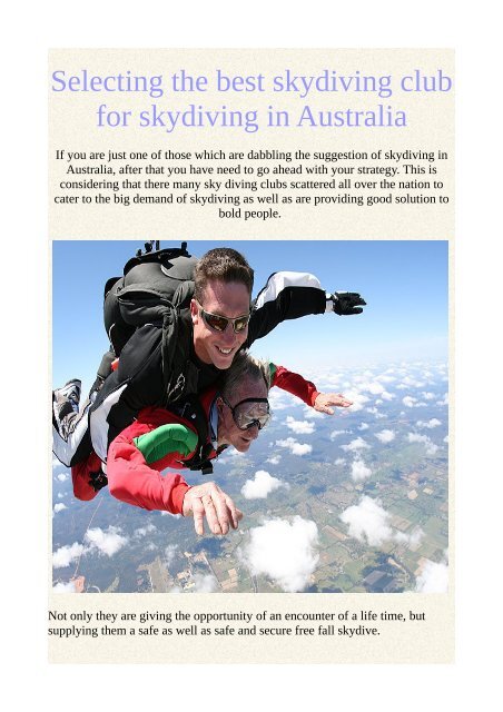 Selecting the best skydiving club for skydiving in Australia