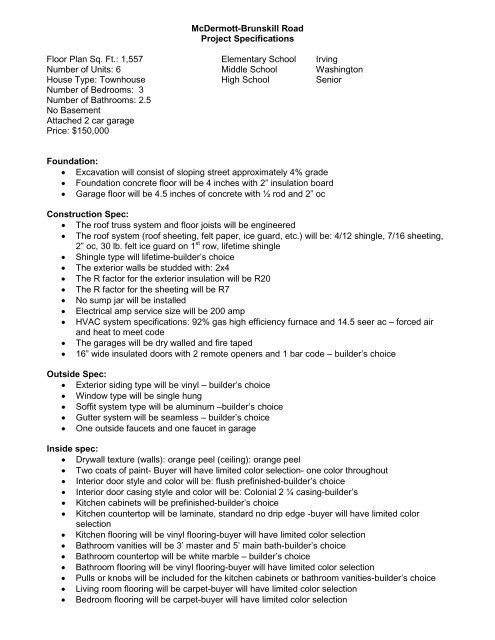 McDermott-Brunskill Road Project Specifications Floor Plan Sq. Ft ...