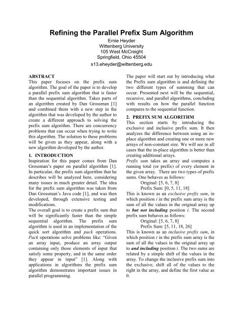 Refining The Parallel Prefix Sum Algorithm Personal Pages 0719