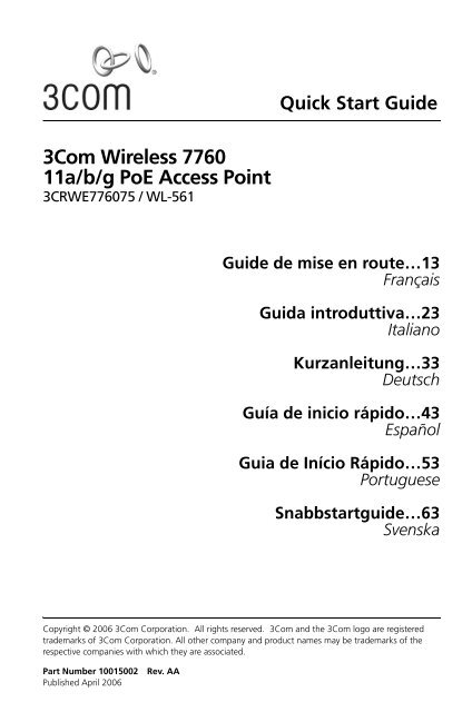 3Com Wireless 7760 11a/b/g PoE Access Point Quick Start Guide