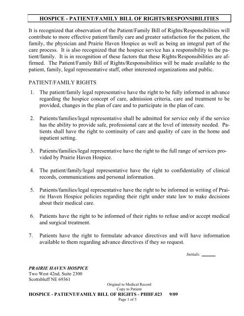 HOSPICE - PATIENT/FAMILY BILL OF RIGHTS/RESPONSIBILITIES ...