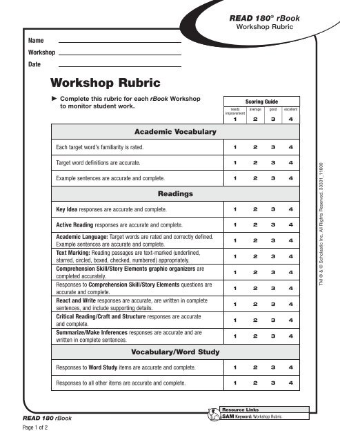 rBooks Workshop Rubric