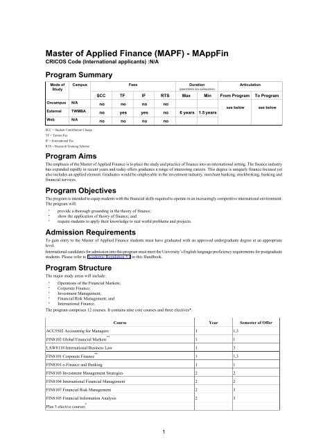 Master of Applied Finance (MAPF) - MAppFin