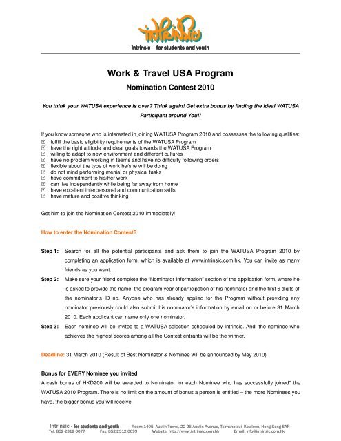 Work & Travel USA Program - Intrinsic - for students and youth