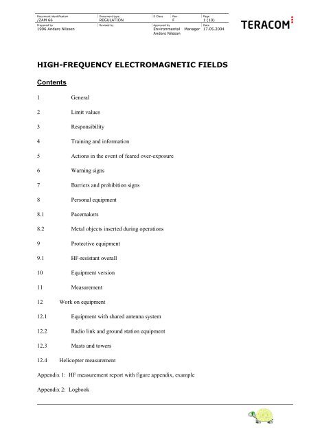 HIGH-FREQUENCY ELECTROMAGNETIC FIELDS - Teracom