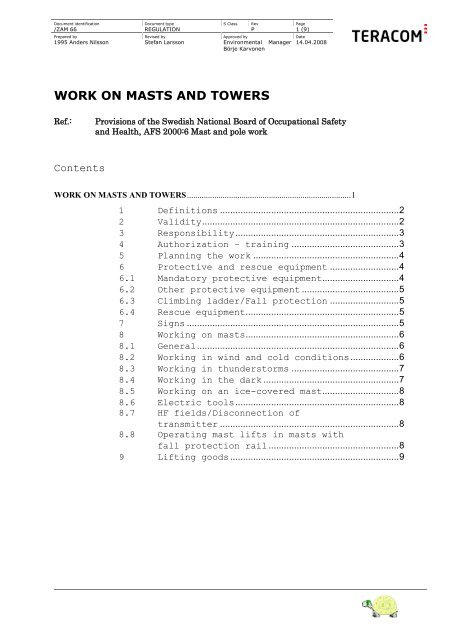 WORK ON MASTS AND TOWERS - Teracom