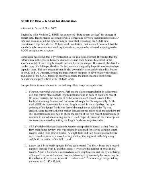 SEG-D on disk - a discussion paper