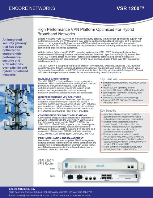 VSR 1200™ Data Sheet - Encore Networks
