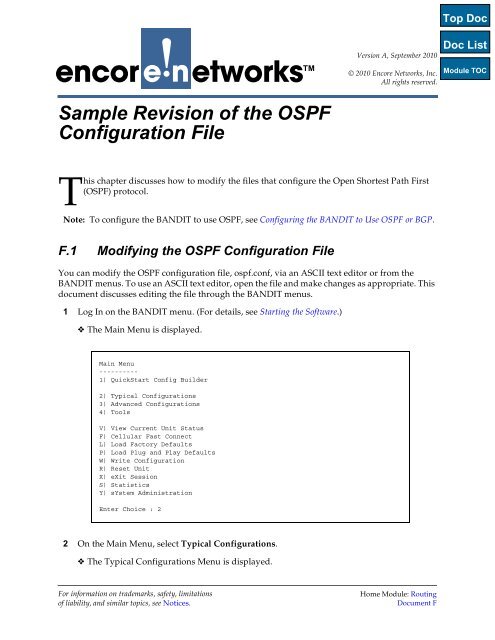 Sample Revision of the OSPF Configuration File - Encore Networks