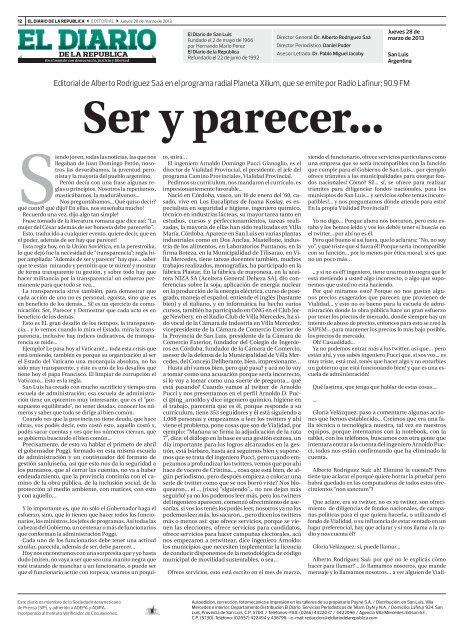 Editorial: Ser y parecer... - El Diario de la RepÃºblica