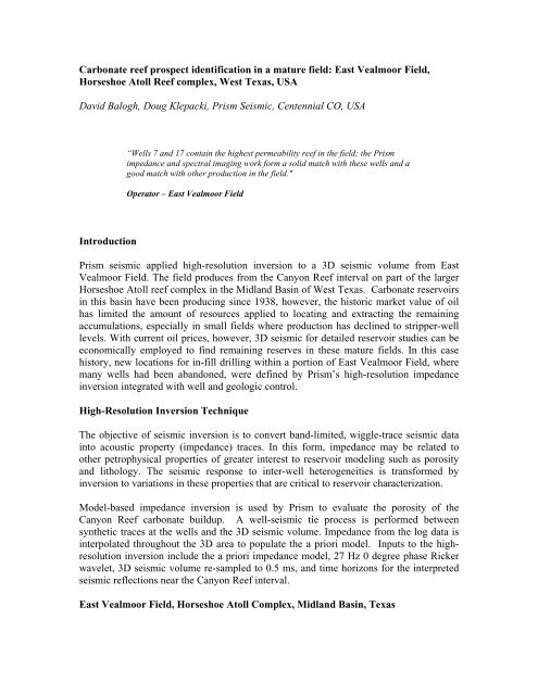 Carbonate reef prospect identification in a ... - Sigmacubed.com