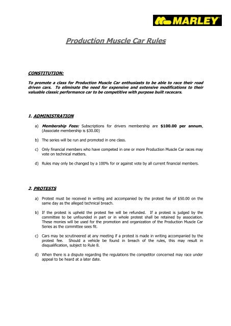 Production Muscle Car Rules