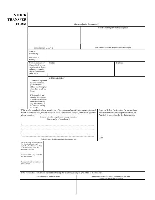 Stock Transfer Form Ireland Fillable - Printable Forms Free Online