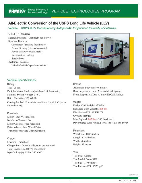 All-Electric Conversion of the USPS Long Life Vehicle (LLV)