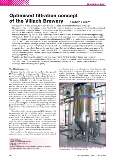 Optimised filtration concept of the Villach Brewery - Fs-journal.de
