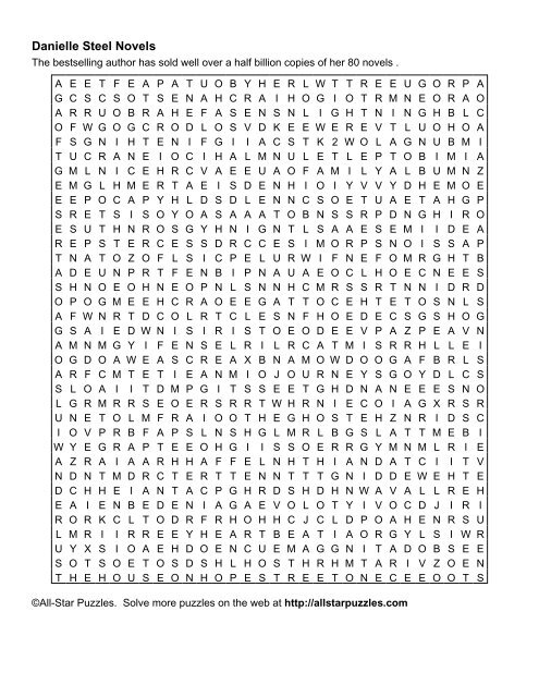 a PDF file of the Danielle Steel Novels Word ... - All-Star Puzzles