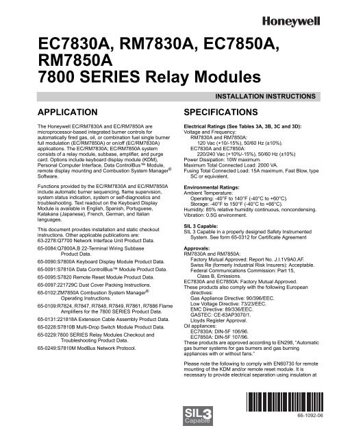 Ec7830a Rm7830a Ec7850a Rm7850a - Honeywell