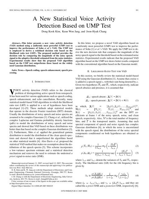 A New Statistical Voice Activity Detection Based On Ump Test