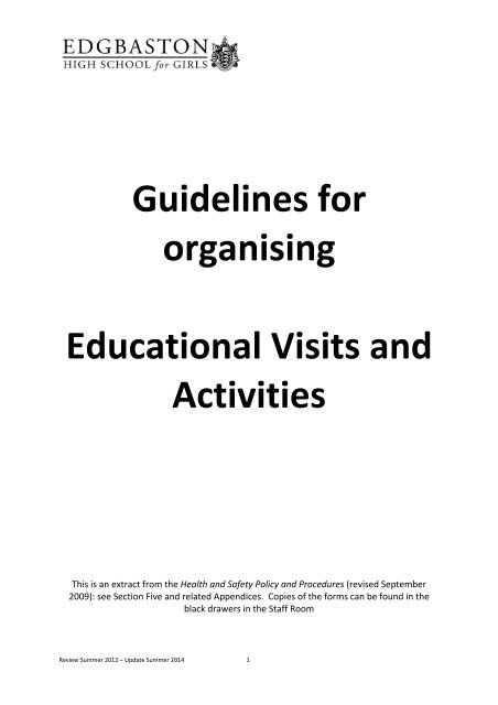 Guidelines for organising Educational Visits and Activities