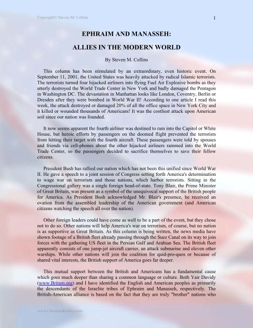 Ephraim and Manasseh: Allies in the Modern World - Steven M Collins