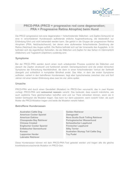 PRCD-PRA (PRCD = progressive rod cone degeneration ... - Biofocus