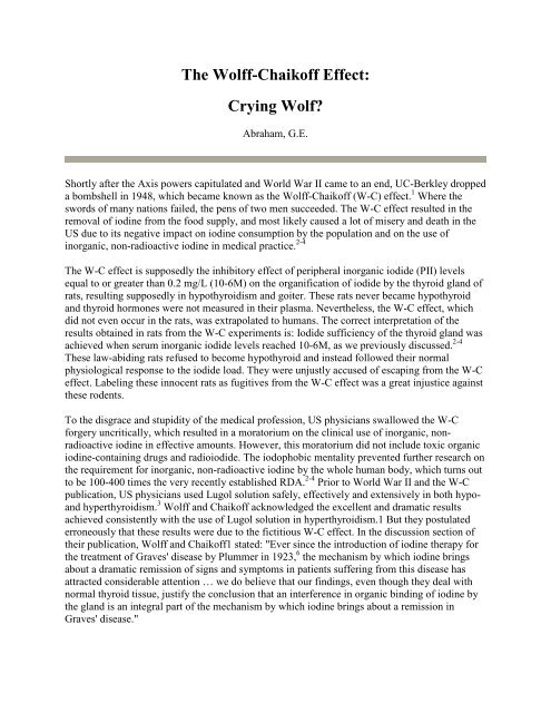 The Wolff-Chaikoff Effect: Crying Wolf? - Beck Natural Medicine ...