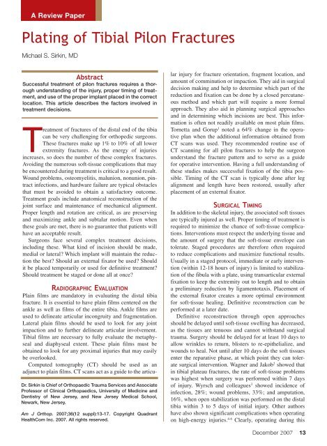 Plating of Tibial Pilon Fractures - Ob.Gyn. News