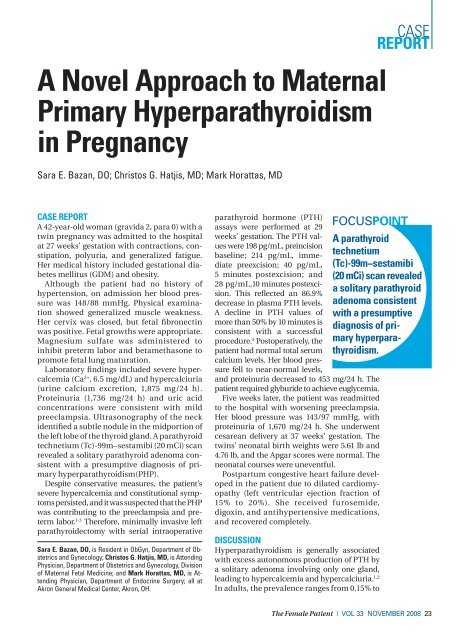 A Novel Approach to Maternal Primary Hyperparathyroidism in ...