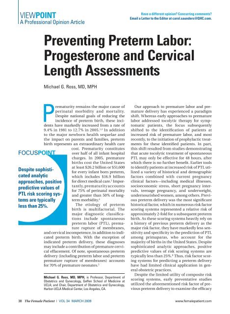 Preventing Preterm Labor: Progesterone and Cervical Length ...