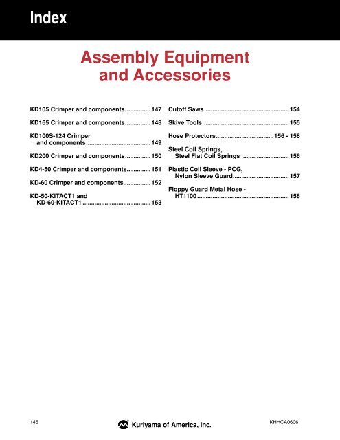 Assembly Equipment and Accessories Index