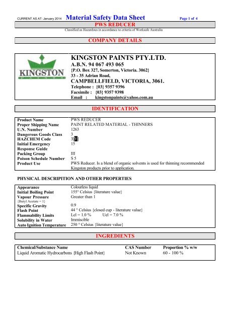 MSDS 500-0109 PWS reducer.rtf - Kingston Paints
