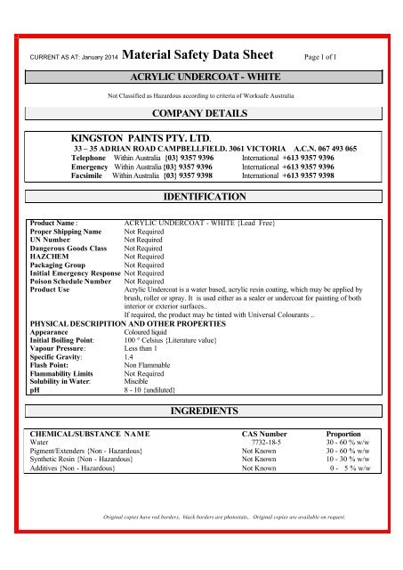 MSDS-Acrylic-Underco.. - Kingston Paints