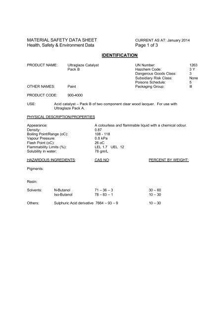 MSDS ULTRAGLAZE CATALYST - Kingston Paints